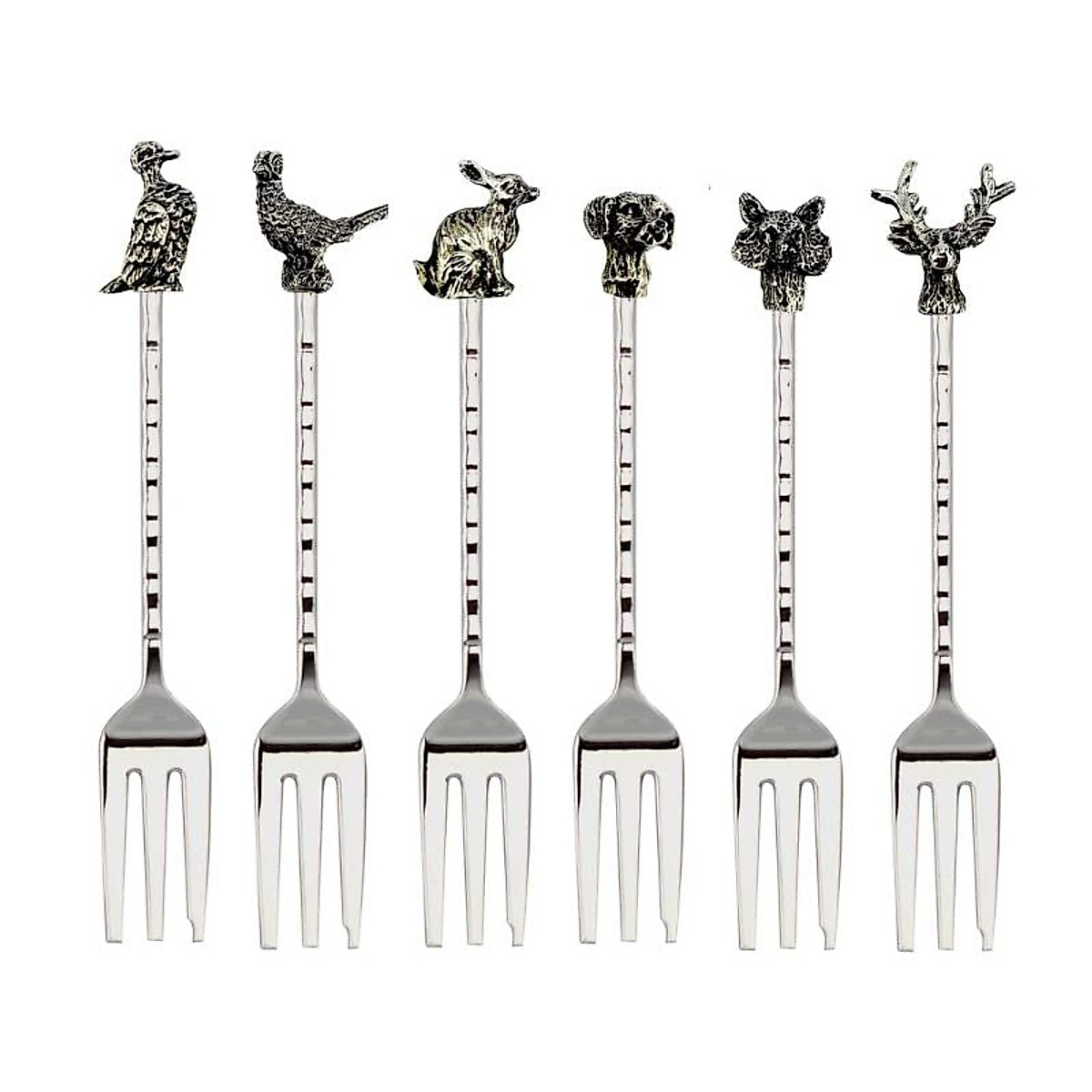 Rigeli Regent White Bronze plated Set of 6 Dessert Forks (Animals Design), Giftpacked 6Pcs Stainless Steel, Cocktail Forks, Small and Fruit Forks for Party, Hotel, Restaurant