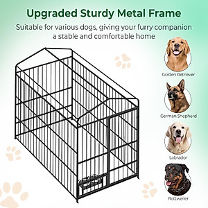 Lyromix Dog Kennel Outdoor with Waterproof Roof and Rotating Feeding Doors, Outdoor Dog Kennel Playpen Crate with Secure Lock and Bowls, Large Heavy Duty Welded Wire Dogs Run Enclosure, 6.6'×3.9'×5.9'