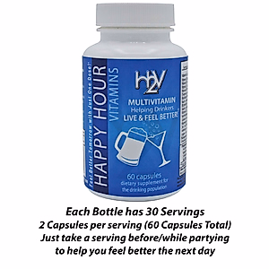 Happy Hour Vitamins Bottle - Multivitamin Formulated for Better Mornings – Live & Feel Better with Milk Thistle, Prickly Pear Cactus, B & C Vitamins, & More- 30 Servings