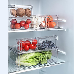 AionneWie 7-Piece Stackable Fridge Organizer Set - Clear Containers with Lids, Perfect for Organizing Vegetables, Fruits, Food, and Drinks