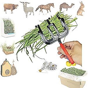 LYFOO Hay Filling Grabber Fishing Grabber Crab Tongs Horse Hay Gripper Cow Hay Fork Pet Feeding Fork Rabbit Feeder Goat Food Feeder with Measurement Tape (6-Tine), Black