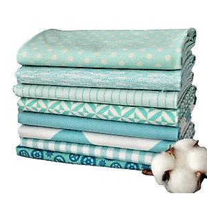 Designer Fabric Fat Quarters Bundle Aqua, 8 Pieces, 2 Yards Total, 100% Cotton