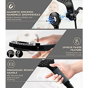 Shower Heads With Handheld Spray Combo, High Pressure 2 IN 1 Rainfall Shower Head with 9 Spray Modes, Anti-leak Shower Faucet with 72'' Stainless Steel Hose & Magnetic Hand Held Shower (Matte Black)