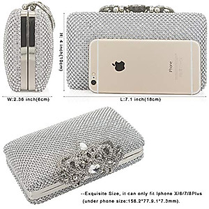 Dexmay Crystal Rhinestone Clutch Bag Diamond Crown Clasp Evening Bag Bling Party Purse Silver