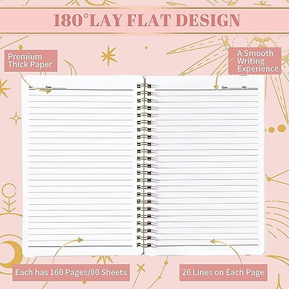 Tersus Spiral Notebook - 3 Pack A5 Lined Journal Notebook, Journals for Women, 6.3" x 8.3", 160 Pages, College Ruled Spiral Notebook with Back Pocket, Elastic Closure for Office, School & Home