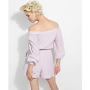 GUESS Women's Mellie Long Sleeve Off Shoulder Romper, Lavender Hush, Large