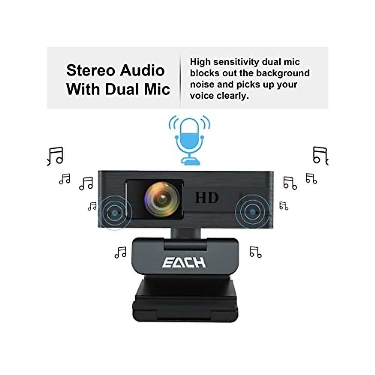 EACH AutoFocus Full HD Webcam 1080P with Privacy Shutter - Pro Web Camera with Dual Digital Microphone - USB Computer Camera for PC Laptop Desktop Mac Video Calling, Conferencing Skype YouTube