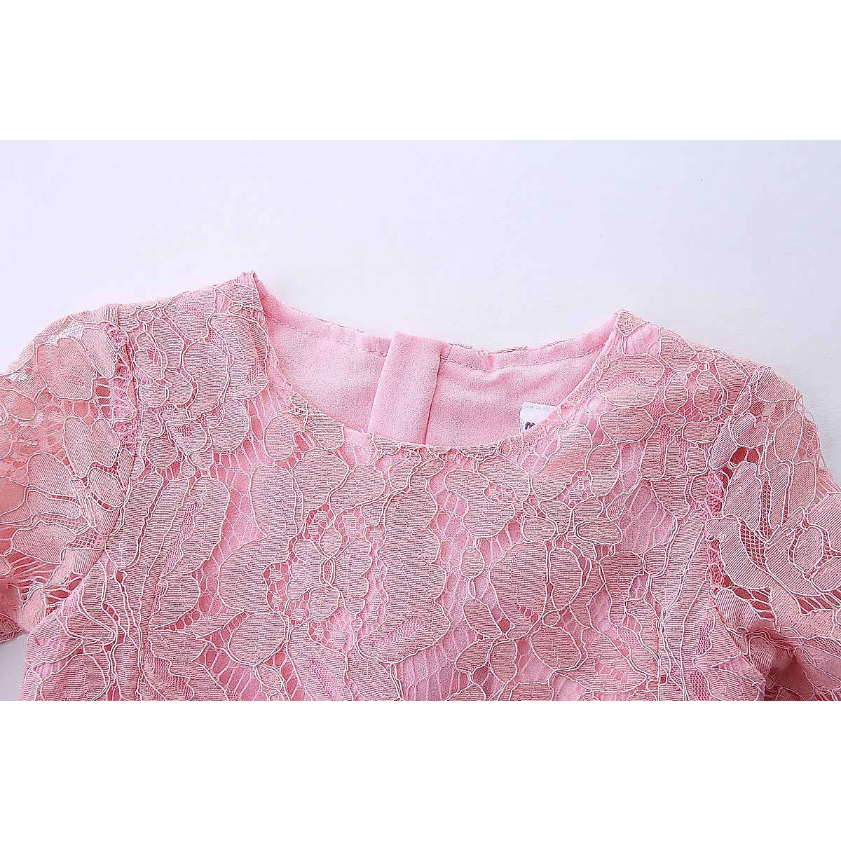 LittleSpring Girls Dresses for Baby Elegent Lace Floral Flare Sleeve Blue Party Wedding Dress for Kids 18 Months