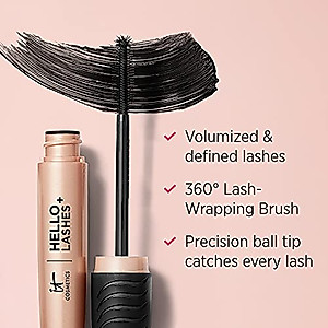 IT Cosmetics Hello Lashes+ Volumizing Mascara & Lash Serum - Easy-to-Remove Formula - With Biotin, Argan Oil & Jojoba Oil - 0.27 fl oz