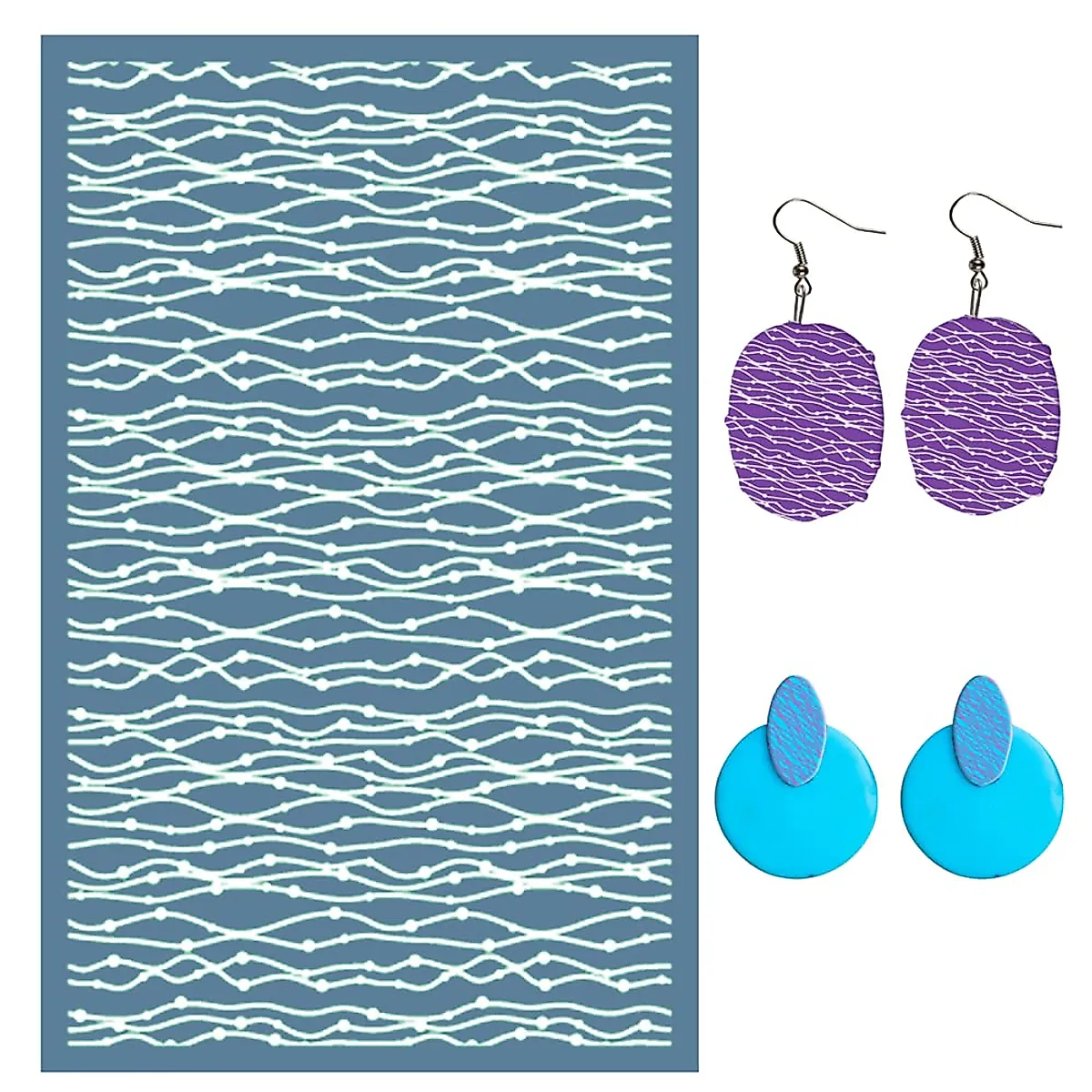 Silk Screen Stencils for Polymer Clay, 2PCS Reusable Silkscreen Print Kit, DIY Silk Screen Printing Stencils for Printing on Clay & Other Jewelry Clay Earrings Decoration