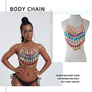 Bmirth Body Chain Rhinestone Pearl Bikini Chain Sexy Bar Chest Body Jewelry Rave Nightclub Party Festival Body Accessories for Women and Girls (Colorful-2)