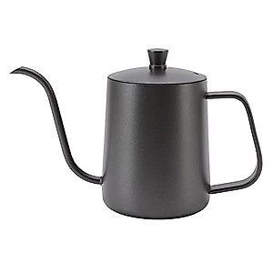Ikunde Long Narrow Coffee Kettle Black Stainless Steel Rustproof Small Pour Over Kettle with Lid for Home 600ml