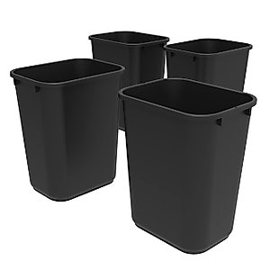 Storex Large/Tall Waste Basket, 15.5 x 11 x 20.75 Inches, Black, Case of 4 (00700C04C)