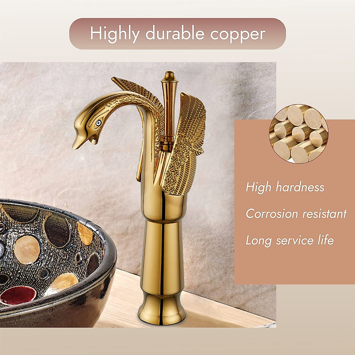 Cinwiny Swan Faucet Bathroom Sink Faucet Polished Gold Swan Shaped Single Handle One Hole Tall Lavatory Basin Tap Mixer Deck Mount Bird Faucet