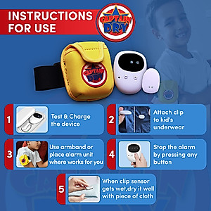 CAPTAIN DRY Wireless Bedwetting Alarm for Kids Includes Armband Rechargeable for Deep Sleepers Boys and Girls Move Turn Around During Sleep Kids Older Children Loud Sound Clinically Proven System