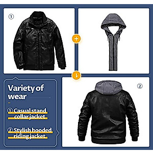 CREATMO US Men's Faux Leather Jacket Vintage Motorcycle Jacket Warm Winter Coat Black XL