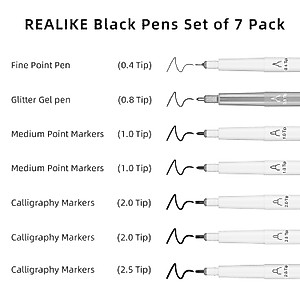 REALIKE Variety Pens for Cricut Maker 3/Maker/Explore 3/Air 2/Air,Black Pens Set of 7Pack Include Fine Point Pen,Glitter Gel, Marker, Calligraphy Writing Drawing Pens Compatible with Cricut