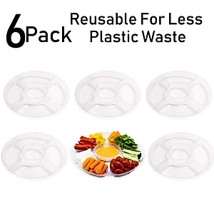 Upper Midland Products 12" Plastic Round Party Serving Tray 5 Compartments 6 Pk Clear Fruits Veggies BPA Free