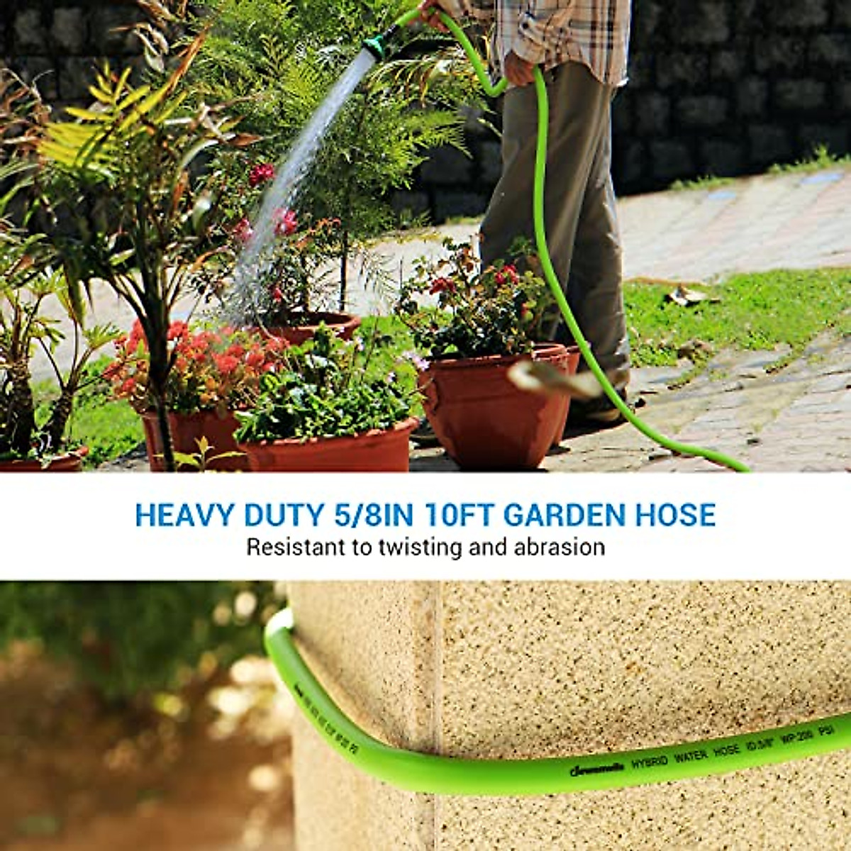 DEWENWILS Garden Hose 10 ft x 5/8", Water Hose with Swivel Handle, Heavy Duty, Lightweight, Flexible Hose for Plants, Car, Yard, 3/4 Inch Solid Fittings, Drinking Water Safe