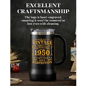 Onebttl 75th Birthday Gifts for Men, Dads, Grandfathers, Granddads, Husband, Vintage 1950 Birthday Gifts 24oz Stainless Steel Beer Stain Mug, Black