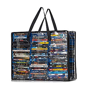 Besti Blu Ray Case Holder Organizer, Set of 2 Clear Plastic Bags with Handles for Storing Blurays, DVDs, CDs, Storage Bags for Video Game Cases, Holds Up to 90 Bluray and 60 DVD Cases