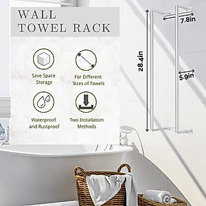 Wall Towel Racks for Bathroom, Stainless Steel Bath Towel Holder Wall Towel Organizer for Rolled Towels, Modern Small Space Bathroom Towel Storage, Towel Rack Wall Mounted Towel Shelf (Silver)