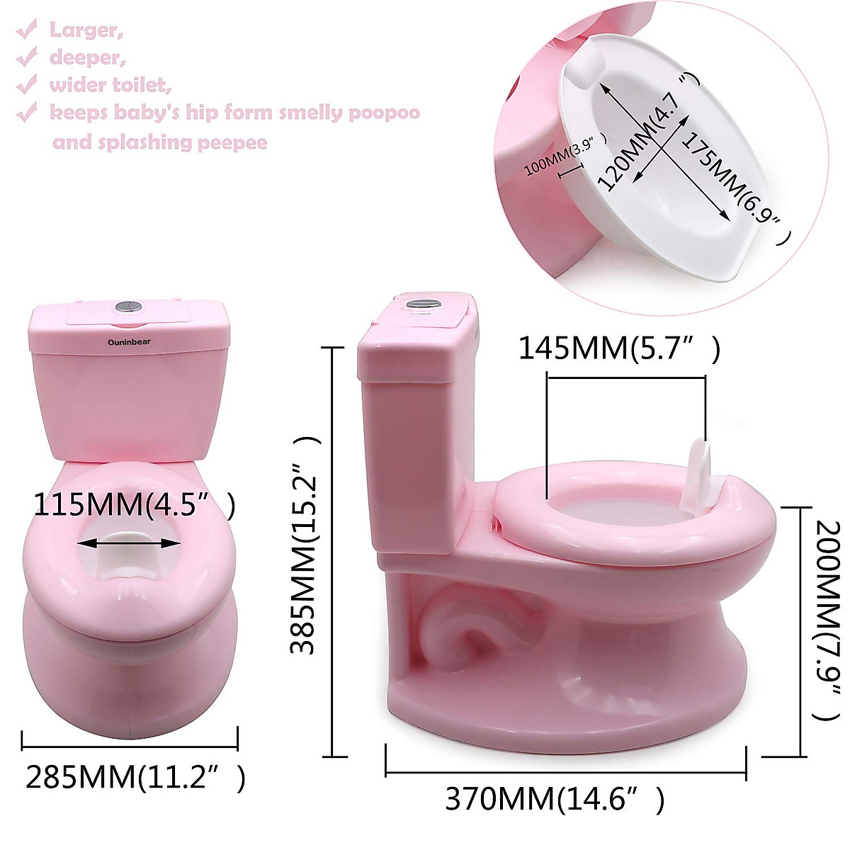 HTTMT- Classic Portable Pink Realistic Toddler Potty Training Toilet w/Flushing Sound Baby Chair Seat Kid [P/N: ET-BABY004-PINK]