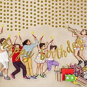 Gold Birthday Decorations, Gold Glitter Happy Birthday Banner and Circle Dots Garland for Birthday Party Decorations Birthday Party Supplies