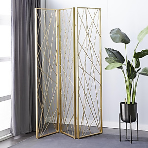 Deco 79 Metal Abstract Partition Room Divider Screen Foldable Partition Wire Rod 3 Panel Privacy Screen with Small Ball Accents, Room Partition 59" x 2" x 79", Gold