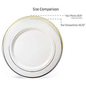 " OCCASIONS " 50 Plates Pack (25 Guests)-Heavyweight Wedding Party Disposable Plastic Plate Set -25x10.5'' Dinner+25x7.5'' Salad/dessert plates (Venice in White/Blue & Silver)