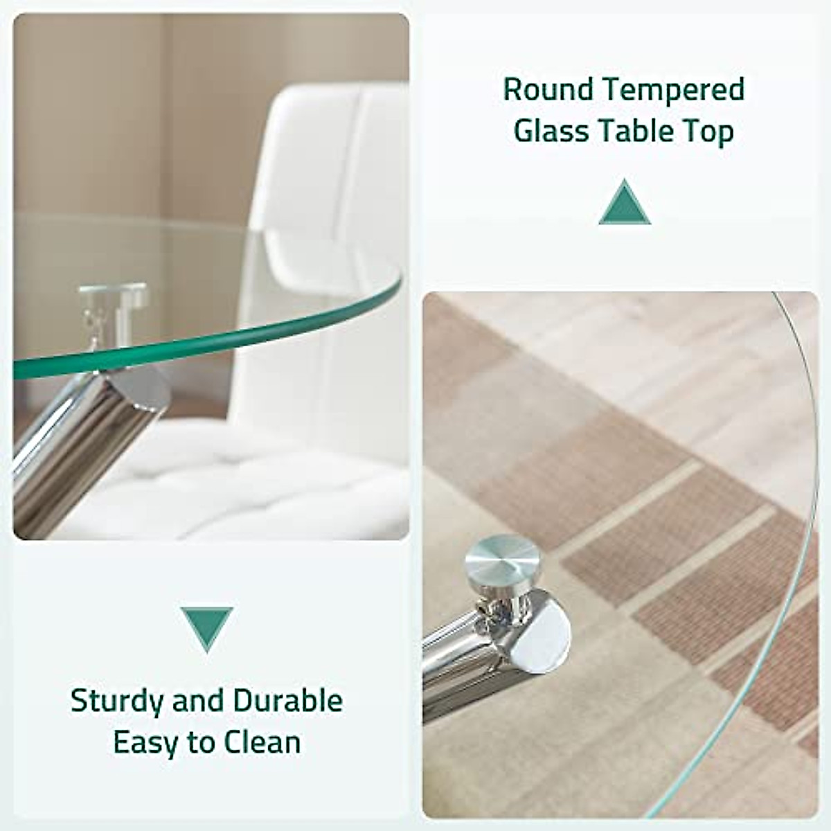Round Glass Dining Table for 2 to 4 Person - 35.4" Inch Kitchen Dining Room Table with Tempered Glass Top, Sturdy Chrome Legs, Modern Circle Leisure Table for Dinner Apartment Small Spaces