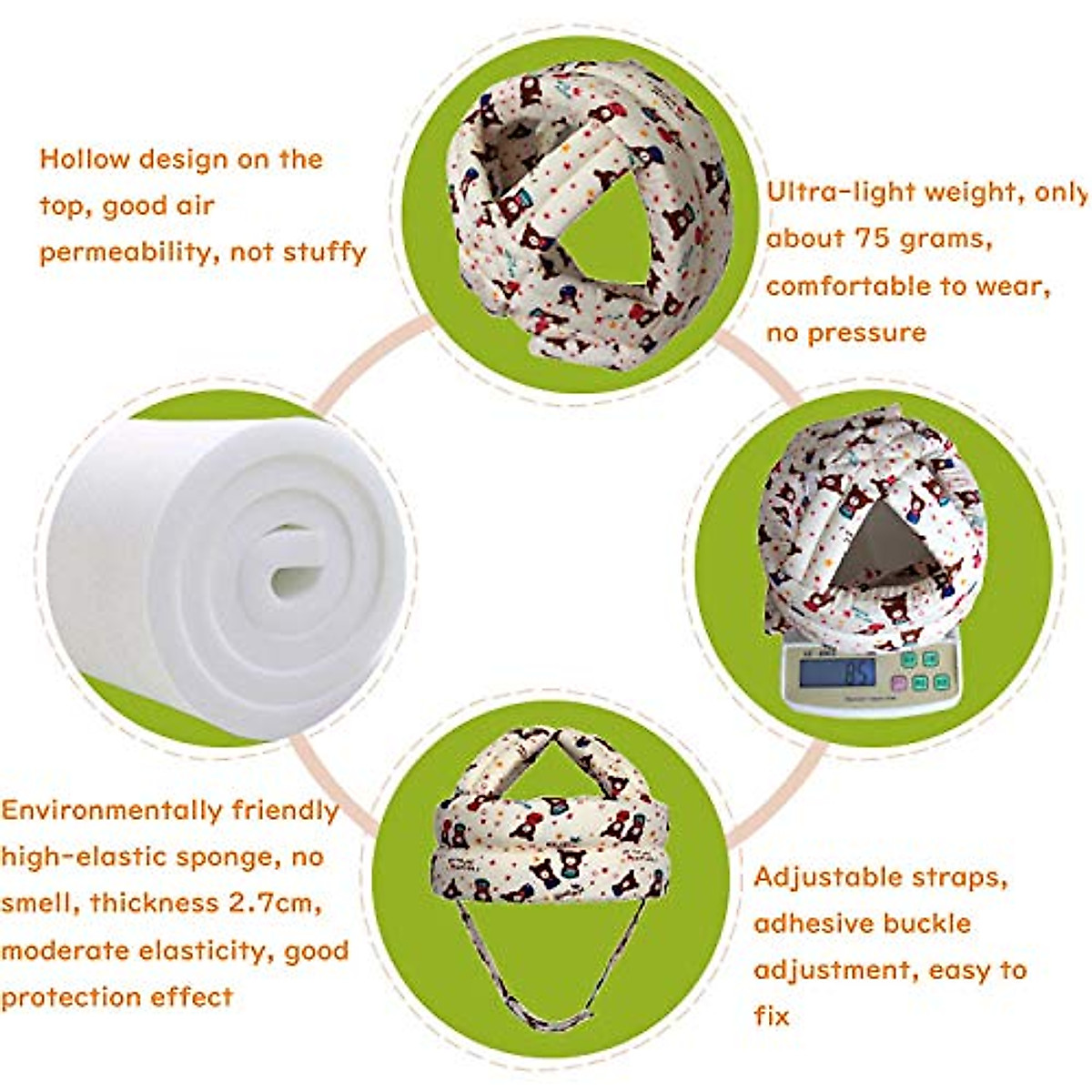 Baby Infant Toddler Helmet No Bump Safety Head for Crawling Infant Safety Helmet Adjustable Walking Baby Helmet +3pcs Baby Crawling Anti Slip Knee Pads for Age 6-36 Months