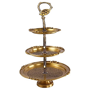 3-Tier 13.5’’ Cupcake Stand Hardware Fittings, Metal Mold Crown Holder DIY Making for Fruit Plate Cake Stand Snack Tray Replacement Parts for Tea Party Wedding Decoration (6 Sets - Retro Gold Leaf)
