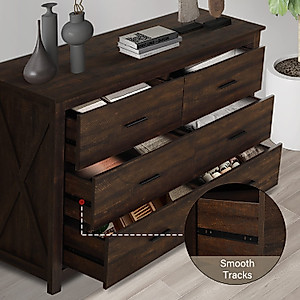 LTMEUTY Dresser for Bedroom - Wooden Dresser with 6 Drawers, Double Dresser, Oak Storage Drawer Cabinet, Chest of Drawer, Farmhouse Bedroom Furniture, Brown