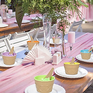 Hbaushun 26 Pack Plastic Ice Cream Bowls with Spoons,Reusable Plastic ice Cream Cups,Cartoon Candy Colorice Cream Bowls Set for Sundae Frozen Yogurt Summer Holiday Parties