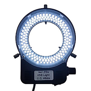 USB LED Ring Light Illuminator, 144 64 LED White Adjustable Lamp for Industry Monocular Binocular Trinocular Stereo Video Lens Microscope & Camera (USB 144 LEDs)…