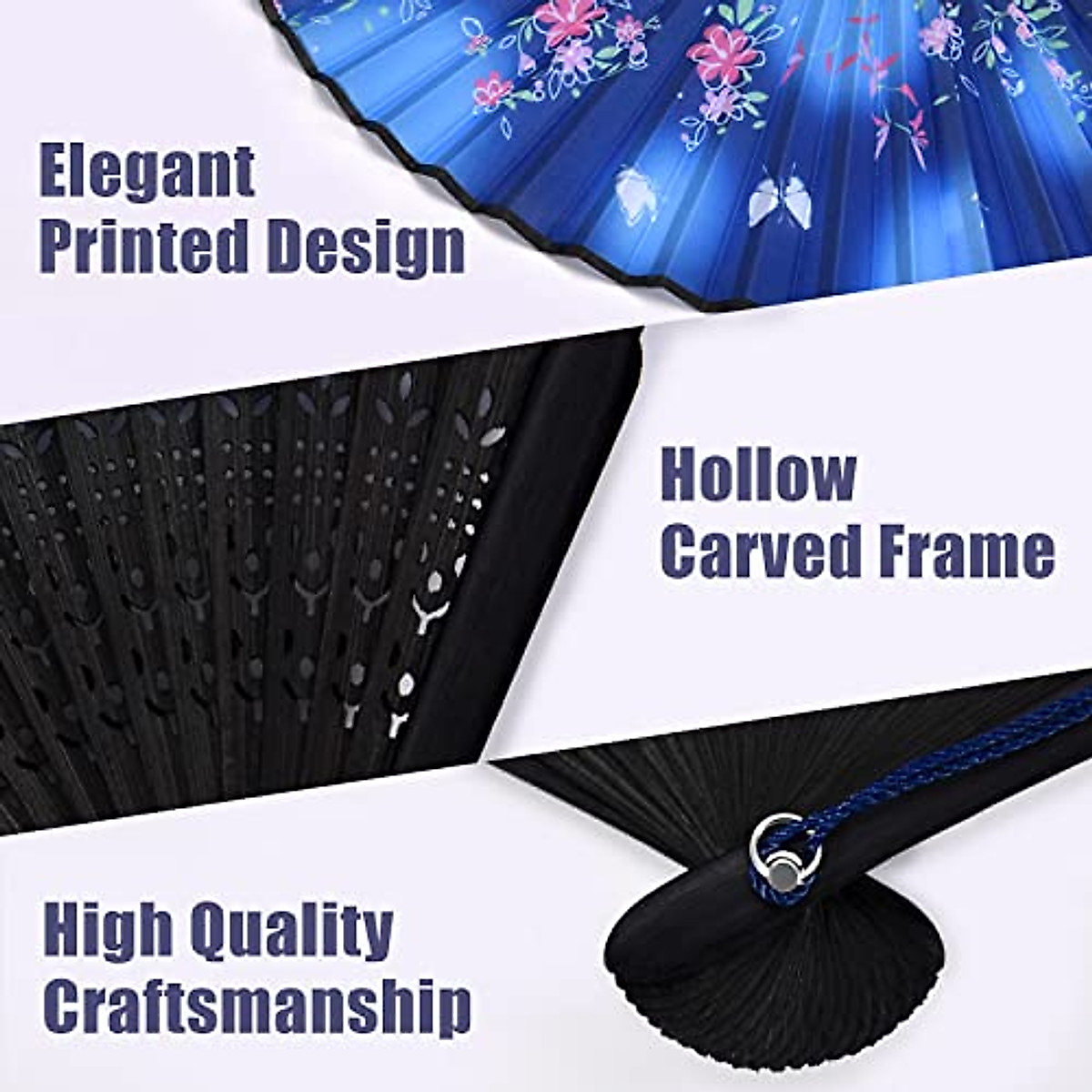 WEARXI Hand Held Fan, 4 PCS Hand Fans for Women Foldable, 8.3" Silk Folding Fan with Bamboo Frames, Chinese Japenese Paper Hand Fan Foldable for Cosplay, Dancing, Party, Wedding, Home Decoration