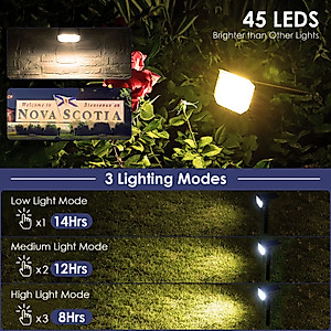LOONHIM Solar Spot Lights Outdoor Garden IP65 Waterproof, 45 LEDs USB & Solar Powered Landscape Spotlight, 3 Modes Warm White Auto ON/Off House Lights, Bright Lighting for Yard, Tree, Flagpole, 4 Pack