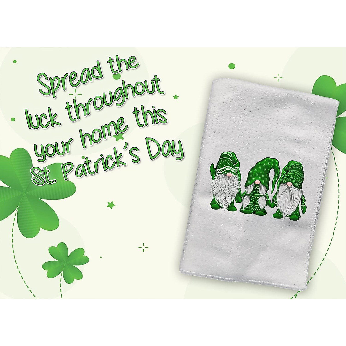 St Patricks Day Kitchen Dish Tea Towel Decoration | Decorative Bathroom Hand Decor | Holiday Shamrock Gnomes Bath Towels | Spring Winter Green Home Decor | Saint Patrick's Day Paddy's Day Paddys
