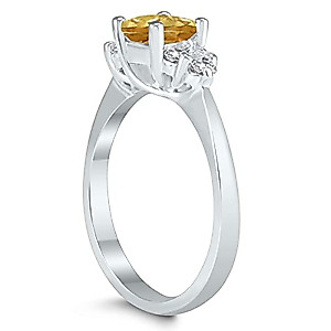 Princess Cut 5X5MM Citrine and Diamond Duchess Ring in 10K White Gold