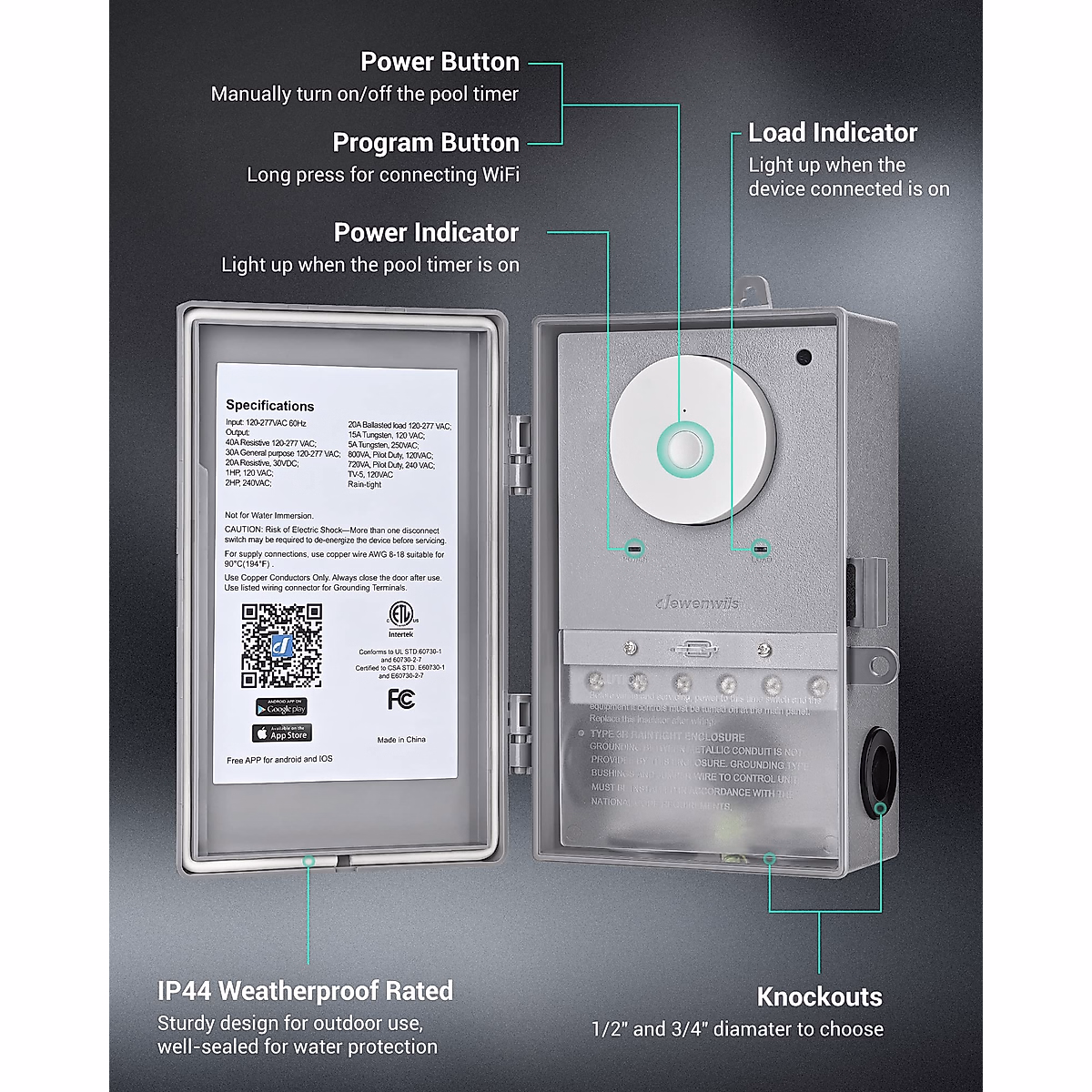DEWENWILS Pool Timer, WiFi Pool Pump Timer, Heavy Duty 40A 120-277 VAC 2HP Wireless Controller Timer for Pool, Water Heater, Works with Alexa, Google Assistant, Smart Life, ETL Listed