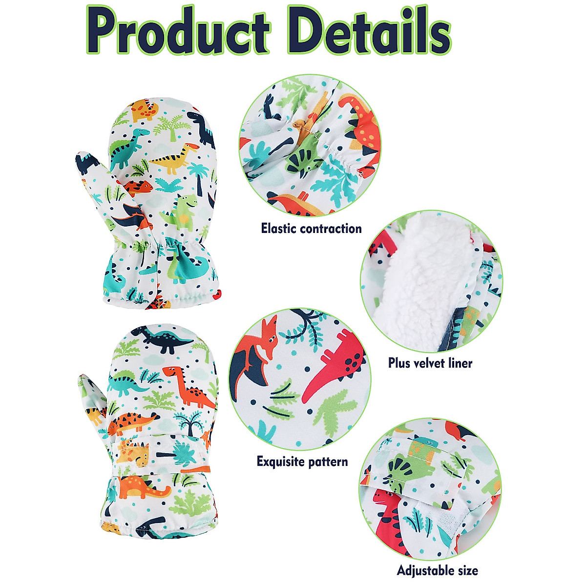 SATINIOR 2 Pairs Girls Waterproof Mittens Kids Snow Gloves Warm Thicken Ski Gloves for Winter Outdoor Activities(2-5 Years,Dinosaur Style)