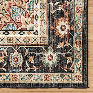 Gertmenian Printed Indoor Boho Area Rug - Non Slip, Ultra Thin, Super Strong, Printed Rug - Home Décor for Entryway, Bedroom, Living Room - 5x7 Standard, Tiefi Black Multi, 28541