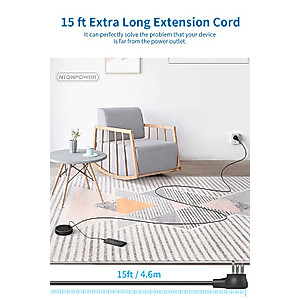 Extension Cord 15 ft Bundle,Flat Plug Power Strip with Widely Spaced Outlets USB Ports, Wall Mount Power Strip, Long Extension Cord with Multiple Outlets for Home, Office