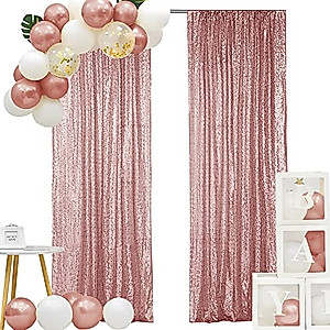 Hahuho Rose Gold Sequin Backdrop Curtain, 2PCS 2FTx8FT Glitter Backdrop Curtain for Parties, Christmas, Wedding, Party Decoration（2 Panels, 2FT x 8FT, Rose Gold
