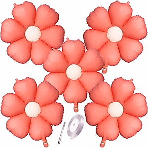 Pink Daisy Balloons Groovy Party Large Flower Balloon Spring Themed Birthday Party Decorations Giant Floral Hippie Party Supplies Foil Mylar Balloons for Baby Shower Wedding 5 Pcs