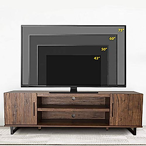 Pellebant 60 Inch TV Stand Media Console Table with Storage Shelves, Mid-Century Modern Entertainment Centre for Flat Screen TV, Gaming Consoles in Living Room, Entertainment Room, Office, Brown