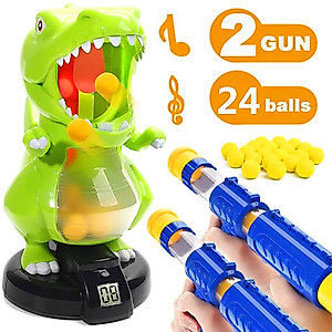 TFSeven Dinosaur Shooting Toys for Kids, Target Shooting Battle Games with LCD Score Record and 2 Air Pump Guns and 24 Soft Foam Bullets Interactive Target Practice Toys Gift for Boys and Girls