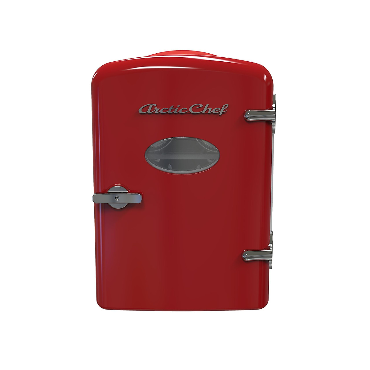 ARCTIC CHEF RMIS129RED RMIS129-RED RCA Mini Portable Compact Personal Fridge Cooler, 4 Liter Capacity Chills Six 12 oz Cans, 100% Freon-Free & Eco Friendly, Includes Multiple Chargers, Red