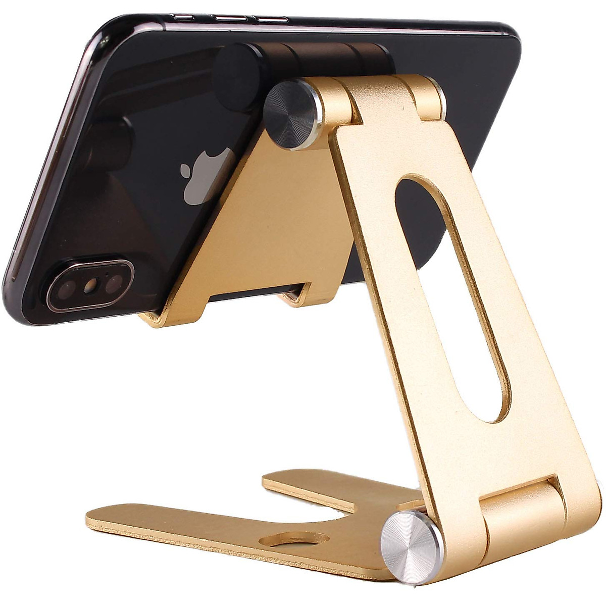 Pokanic Cell Phone Tablet Fully Foldable Stand Dock Holder Cradle Mount Organizer Charger Station Table Desk Bed Office School Kitchen Travel Portable Adjustable Multi-Angle Aluminum (Gold)